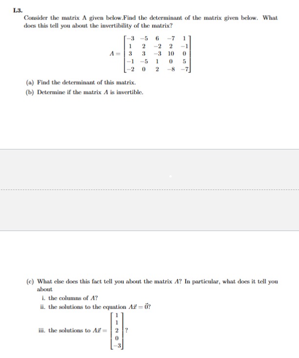 Solved L3.Consider the matrix A given below.Find the | Chegg.com