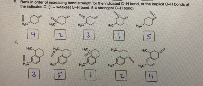 Solved E. Rank in order of increasing bond strength for the | Chegg.com