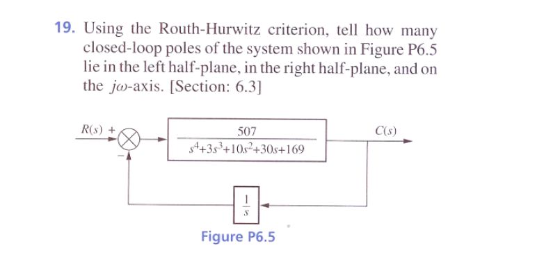 Solved 19. Using the Routh-Hurwitz criterion, tell how many | Chegg.com