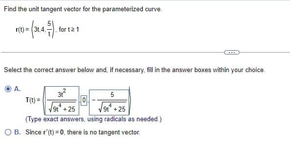 Solved Find the unit tangent vector for the parameterized | Chegg.com
