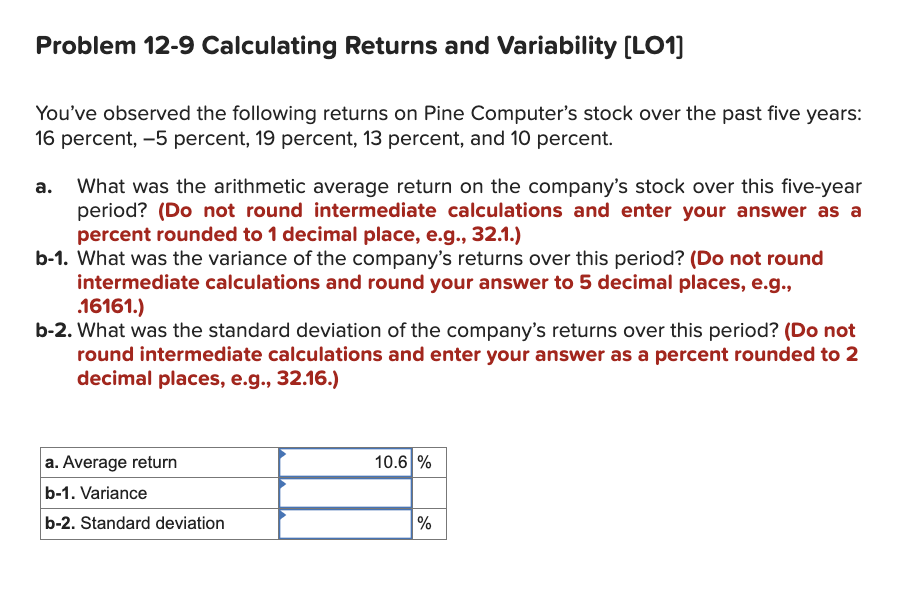 Solved Problem 12-9 Calculating Returns and Variability | Chegg.com