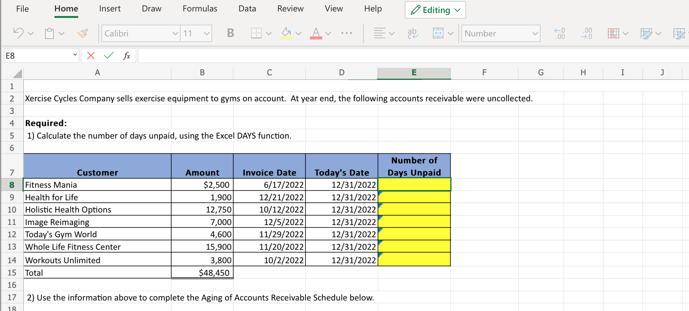 Solved USE EXCEL FORMULAS AND SHOW THE FORMULAS!!!! Xercise | Chegg.com