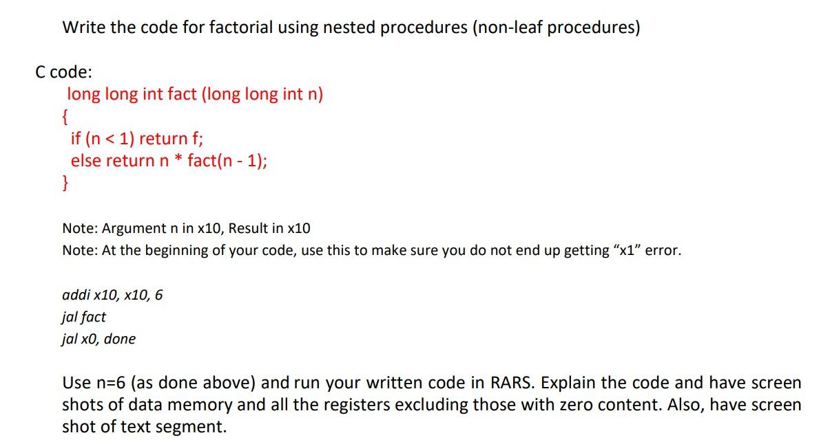 Solved Write the code for factorial using nested procedures | Chegg.com