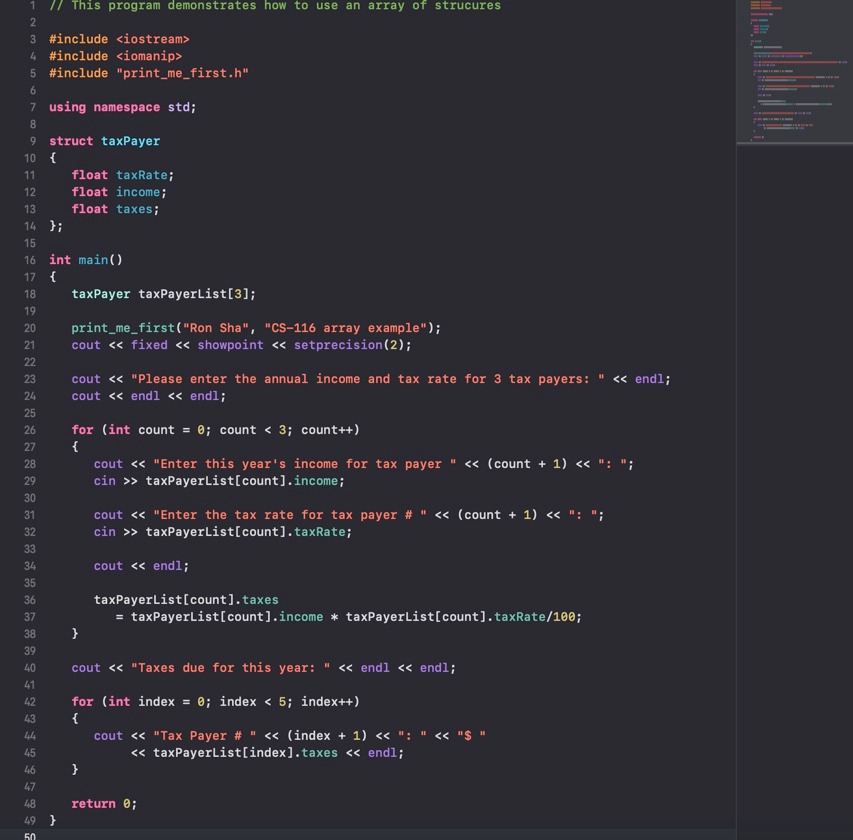 Solved 11 1 // This program demonstrates how to use an array | Chegg.com