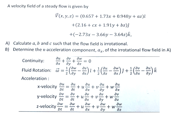 Solved A velocity field of a steady flow is given by | Chegg.com