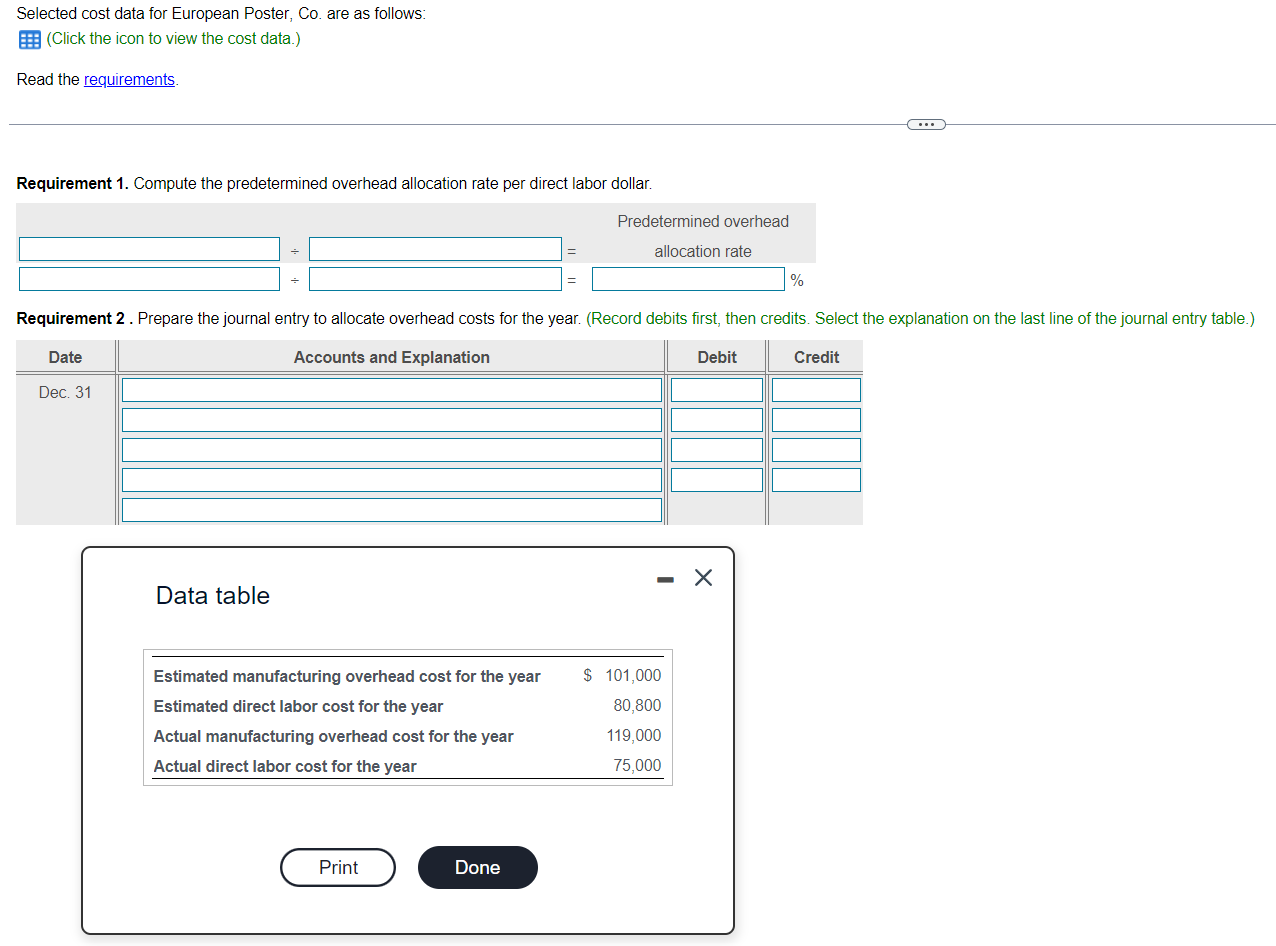 Solved Requirement 1. Compute the predetermined overhead | Chegg.com