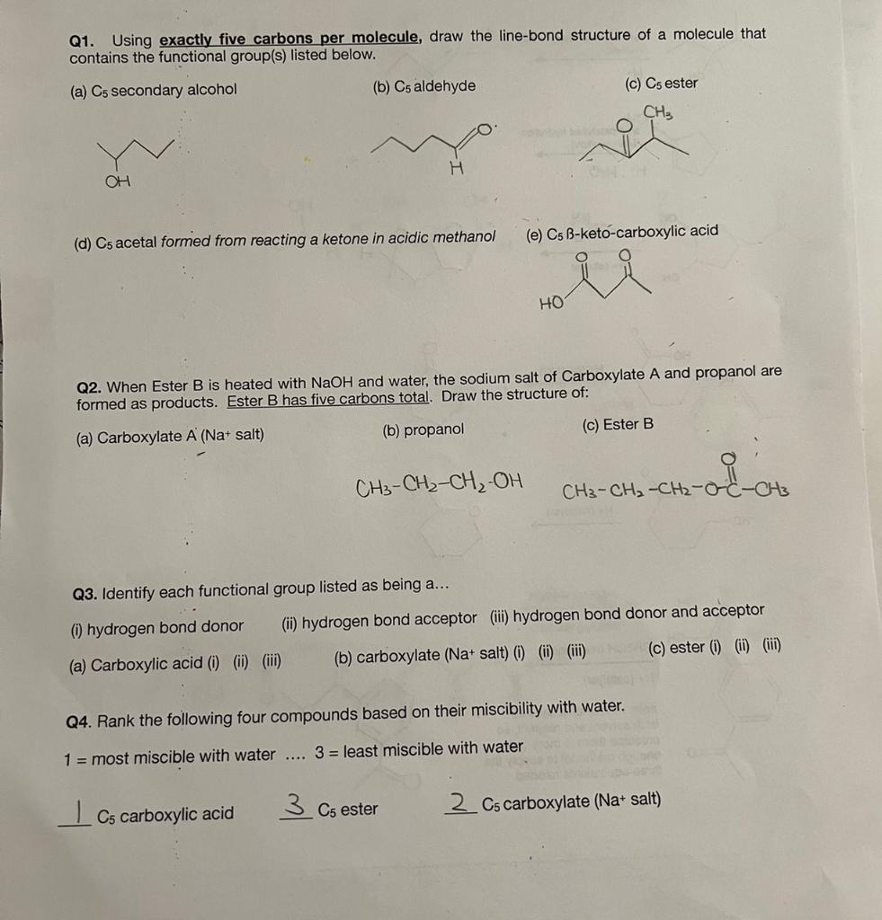 Solved Q1. Using exactly five carbons per molecule, draw the | Chegg.com
