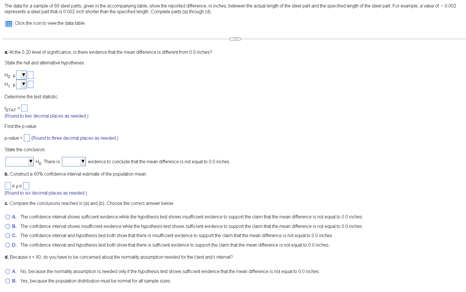 The data for a sample of 80 steel parts, given in the | Chegg.com