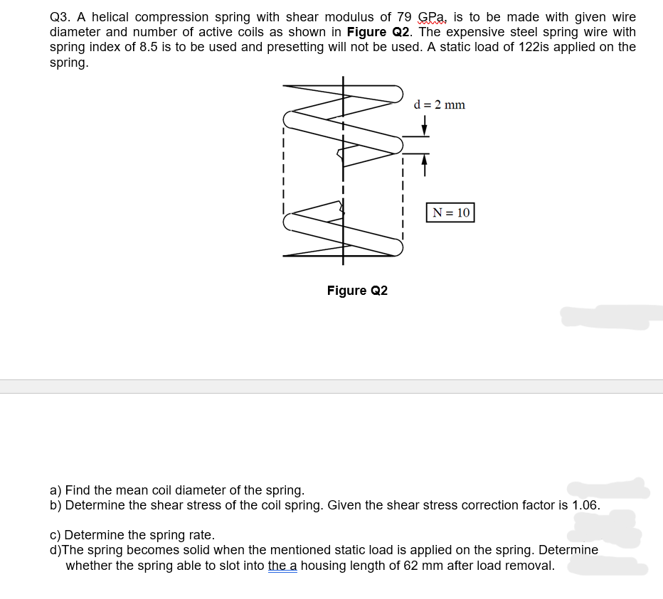 Solved Q3. A helical compression spring with shear modulus | Chegg.com