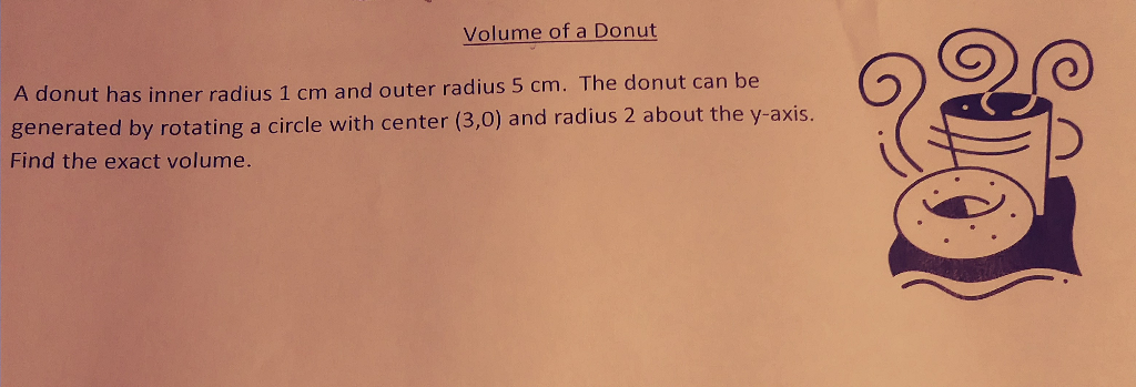 Solved Volume of a Donut A donut has inner radius 1 cm and | Chegg.com