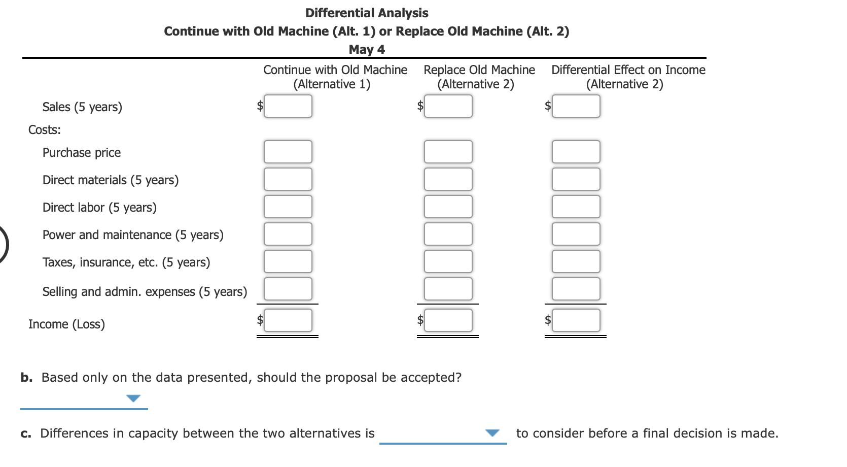 Solved Differential Analysis for Machine Replacement Kim | Chegg.com