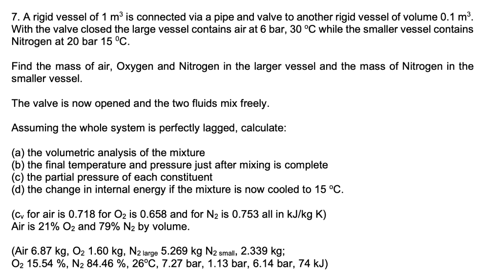 Solved 7. A rigid vessel of 1 m3 is connected via a pipe and | Chegg.com
