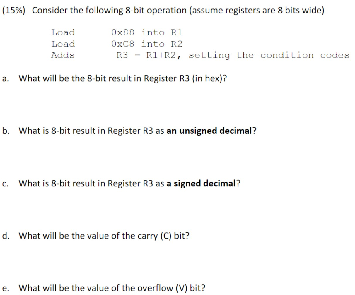 Solved (15%) Consider the following 8-bit operation (assume | Chegg.com