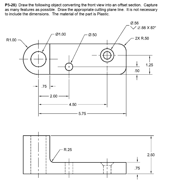 Solved P5-28) Draw the following object converting the front | Chegg.com