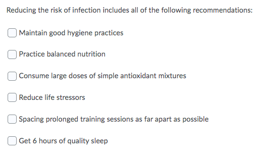 Solved Reducing the risk of infection includes all of the | Chegg.com