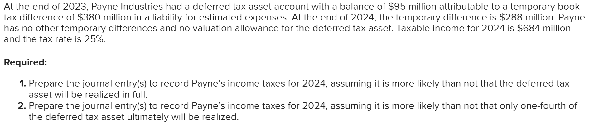 Solved At the end of 2023, Payne Industries had a deferred | Chegg.com