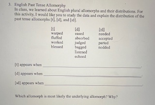 3. English Past Tense Allomorphy In class, we learned | Chegg.com