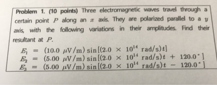 Solved Problem 1. (10 points) Three electromagnetic waves | Chegg.com