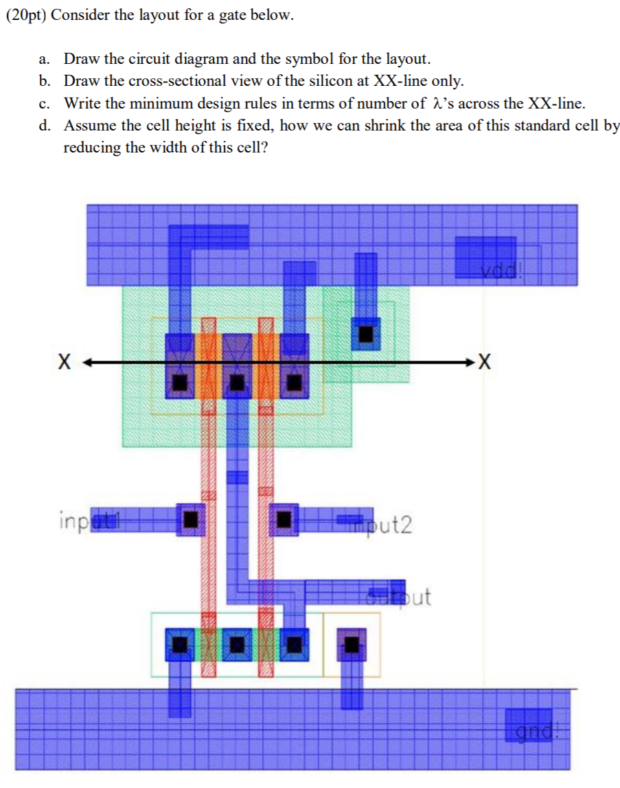 (20pt) Consider the layout for a gate below. a. Draw | Chegg.com