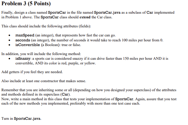 Solved Problem 1 (10 points) Develop a class called Car. In | Chegg.com