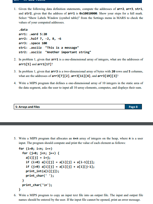Solved IN MIPS LANGUAGE (include the comments and show the | Chegg.com