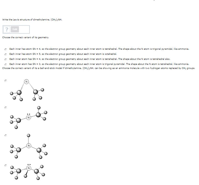 Solved Write the Lewis structure of dimethylamine, (CH3)2NH | Chegg.com
