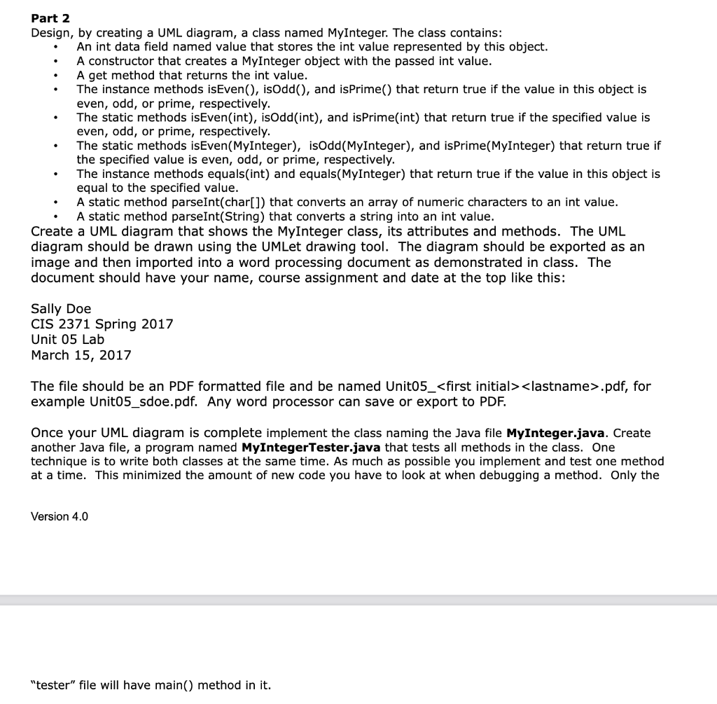 Solved Part 2 Design, by creating a UML diagram, a class | Chegg.com