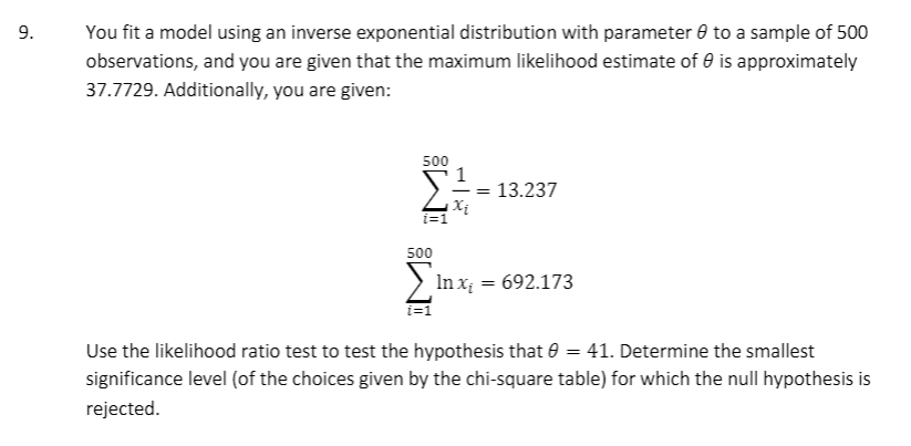 9. You fit a model using an inverse exponential | Chegg.com