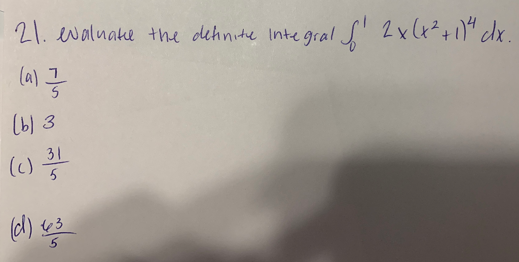 Solved 21. evaluate the definite inte goal f' 2x++1)* dx. | Chegg.com