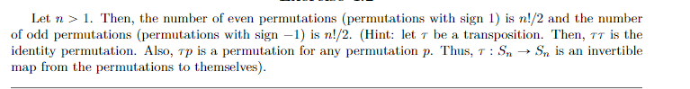 Solved Let n > 1. Then, the number of even permutations | Chegg.com