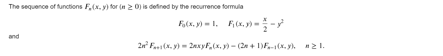 Solved The sequence of functions Fn(x, y) for (n > 0) is | Chegg.com