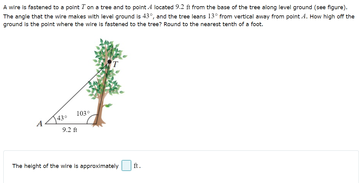 Solved A wire is fastened to a point T on a tree and to | Chegg.com