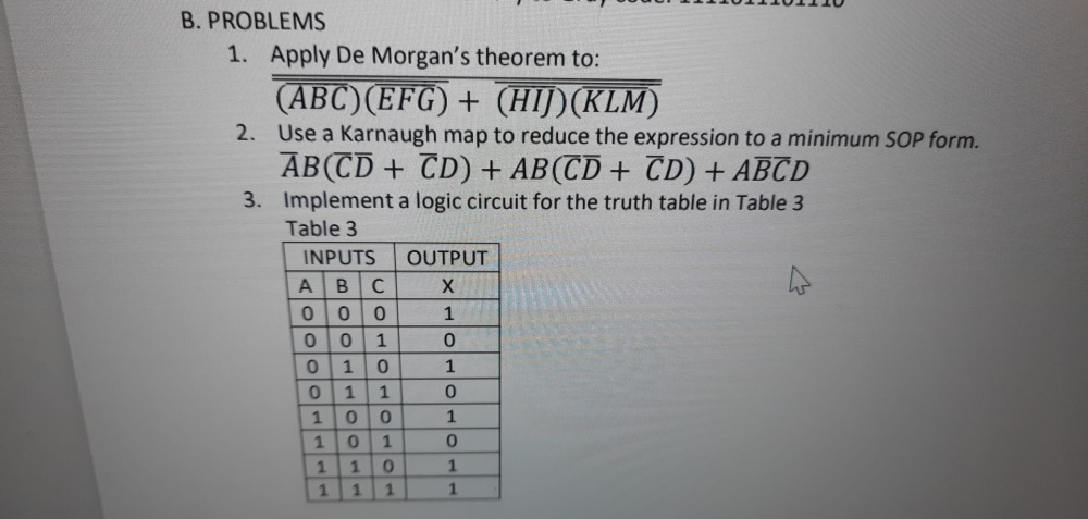 Solved PROBLEMS 1. Apply De Morgan's theorem to: 2. Use a | Chegg.com