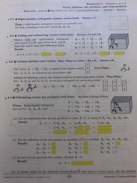 Solved Homework 2. Chapters 1, 2, 3, 4 Vector addition, dot | Chegg.com