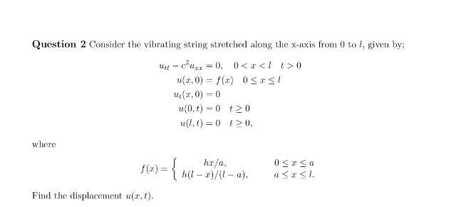 Solved Question 2 Consider the vibrating string stretched | Chegg.com