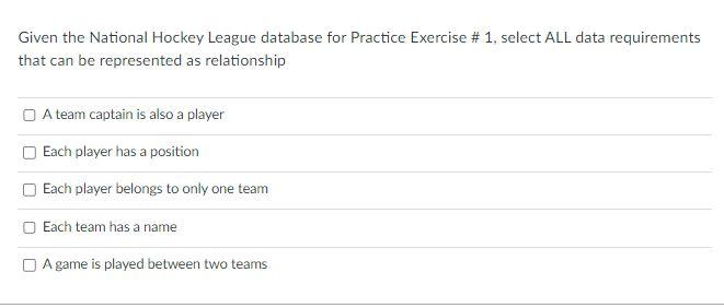 Solved Given the National Hockey League database for | Chegg.com