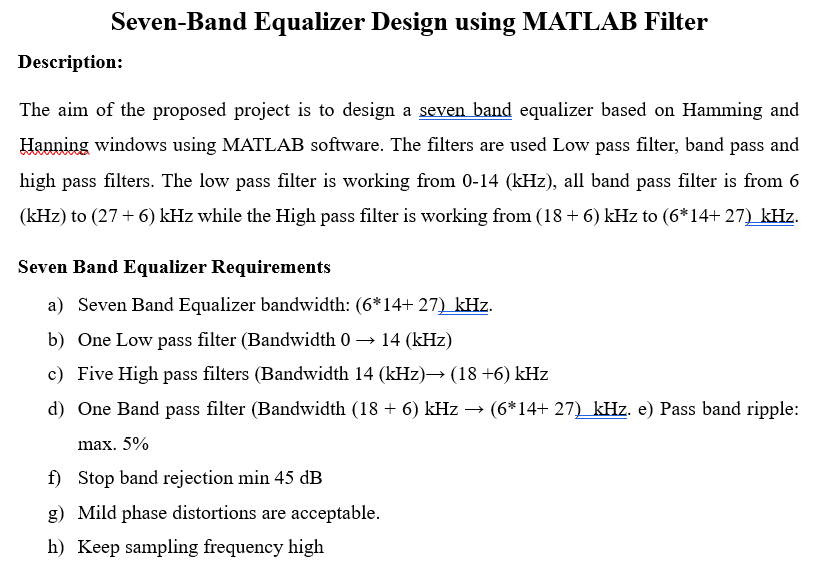 Solved Provide A Complete Matlab Code For The Given Project 