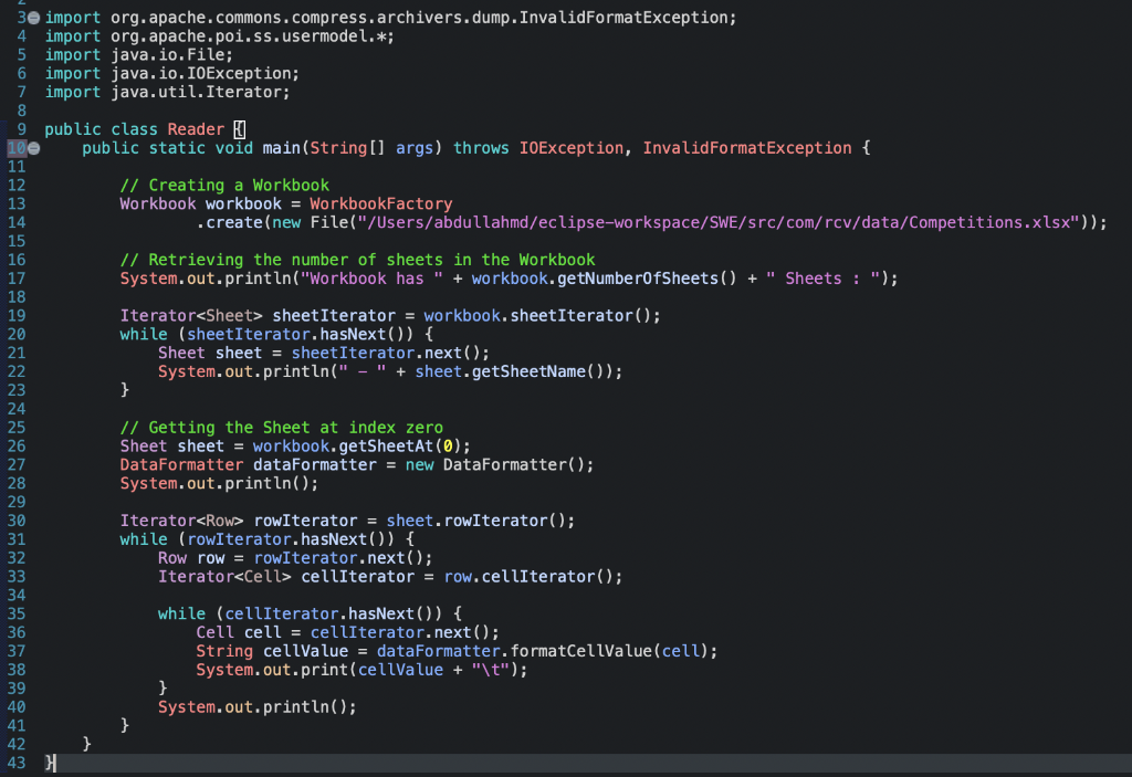 Solved this class is to read from an Excel file, it is | Chegg.com