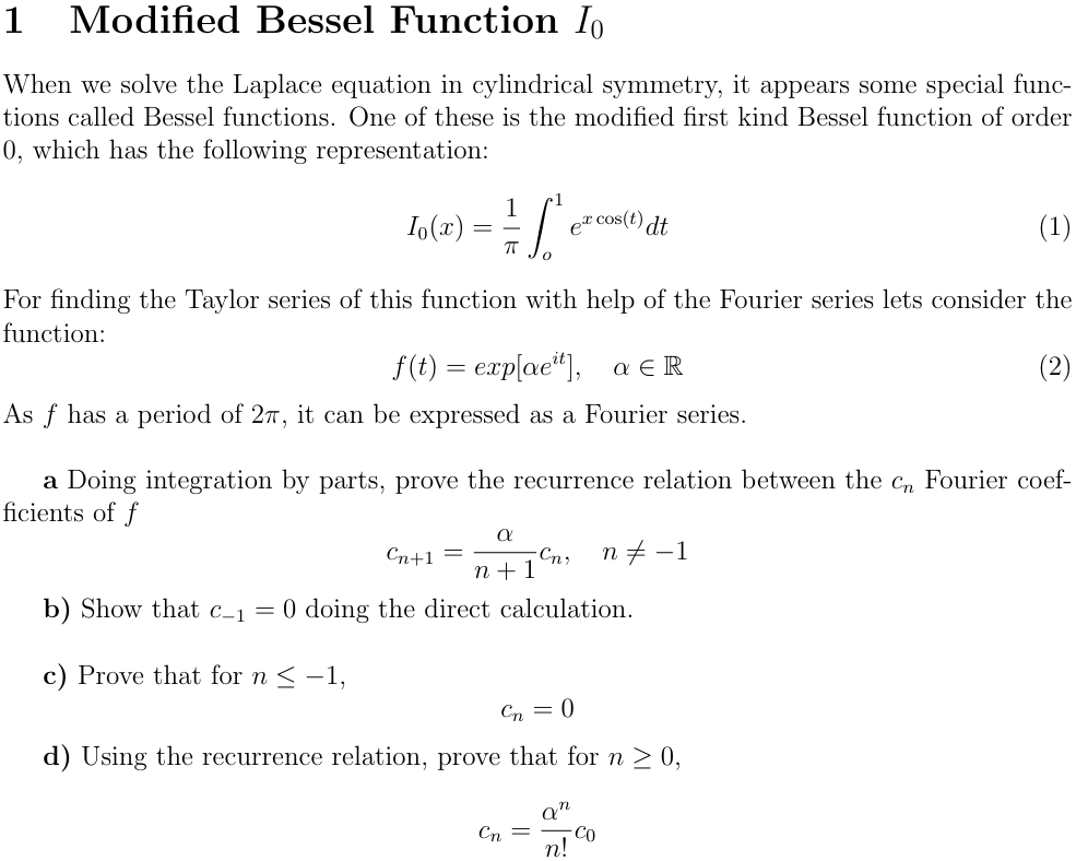 Solved 1 Modified Bessel Function Io When we solve the | Chegg.com