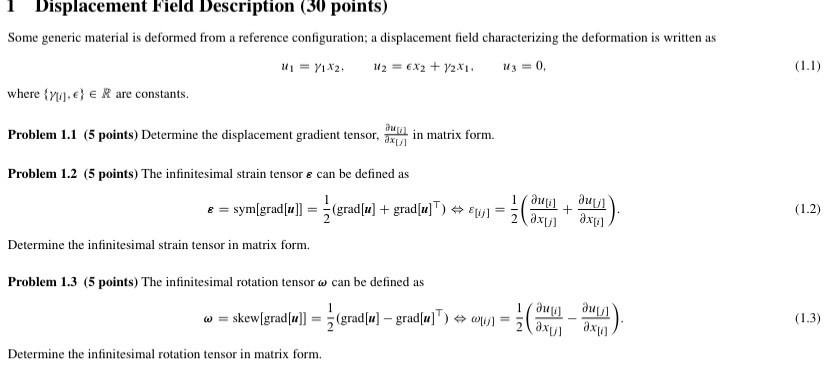 Solved 1 Displacement Field Description ( 30 points) Some | Chegg.com