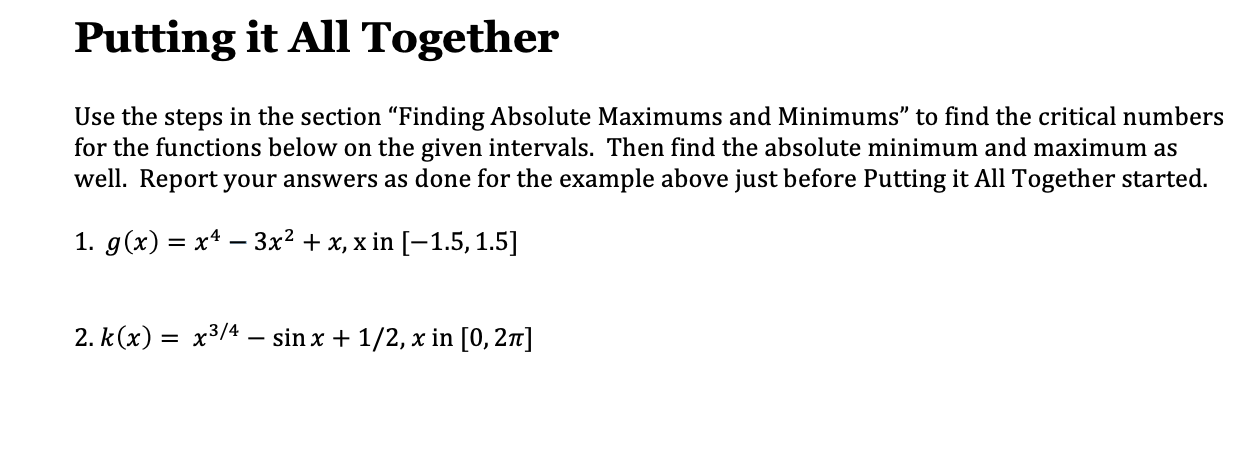 Solved Finding Absolute Maximums and Absolute Minimums. We | Chegg.com