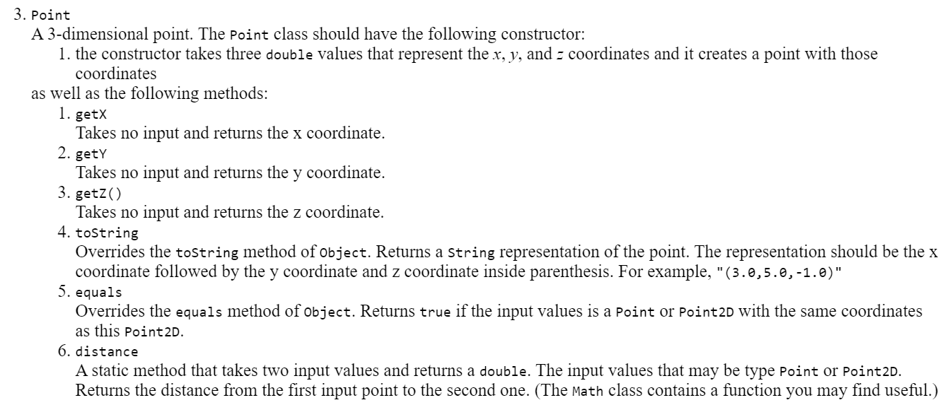 Solved 3. Point A 3-dimensional point. The point class | Chegg.com