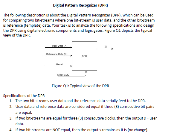 Solved Digital Pattern Recognizer (DPR) The following | Chegg.com