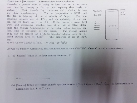 Solved Question 1 [20 marks] - External flow over a cylinder | Chegg.com