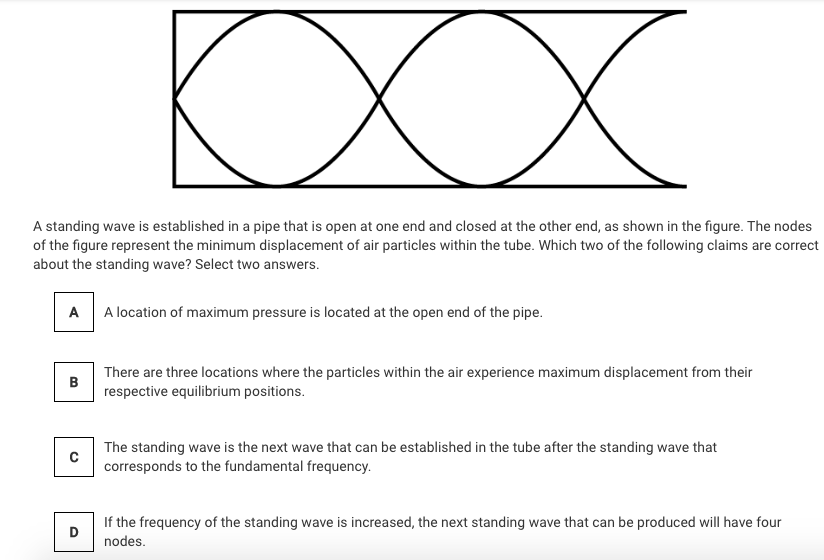 Solved A standing wave is established in a pipe that is open | Chegg.com