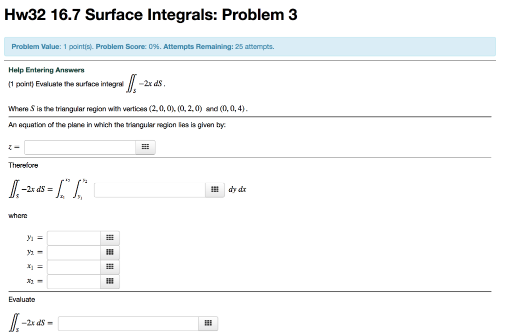 Solved Hw32 16.7 Surface Integrals: Problem 3 Problem Value: | Chegg.com