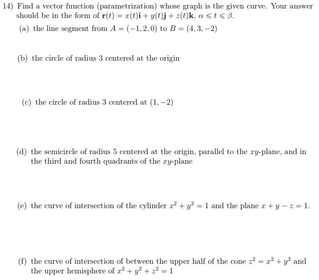 Solved 14) Find a vector function (parametrization) whose | Chegg.com
