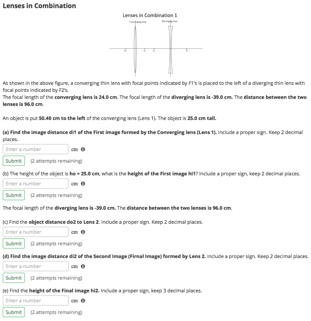 Solved Lenses in Combination Lenses in Combination 1 | Chegg.com
