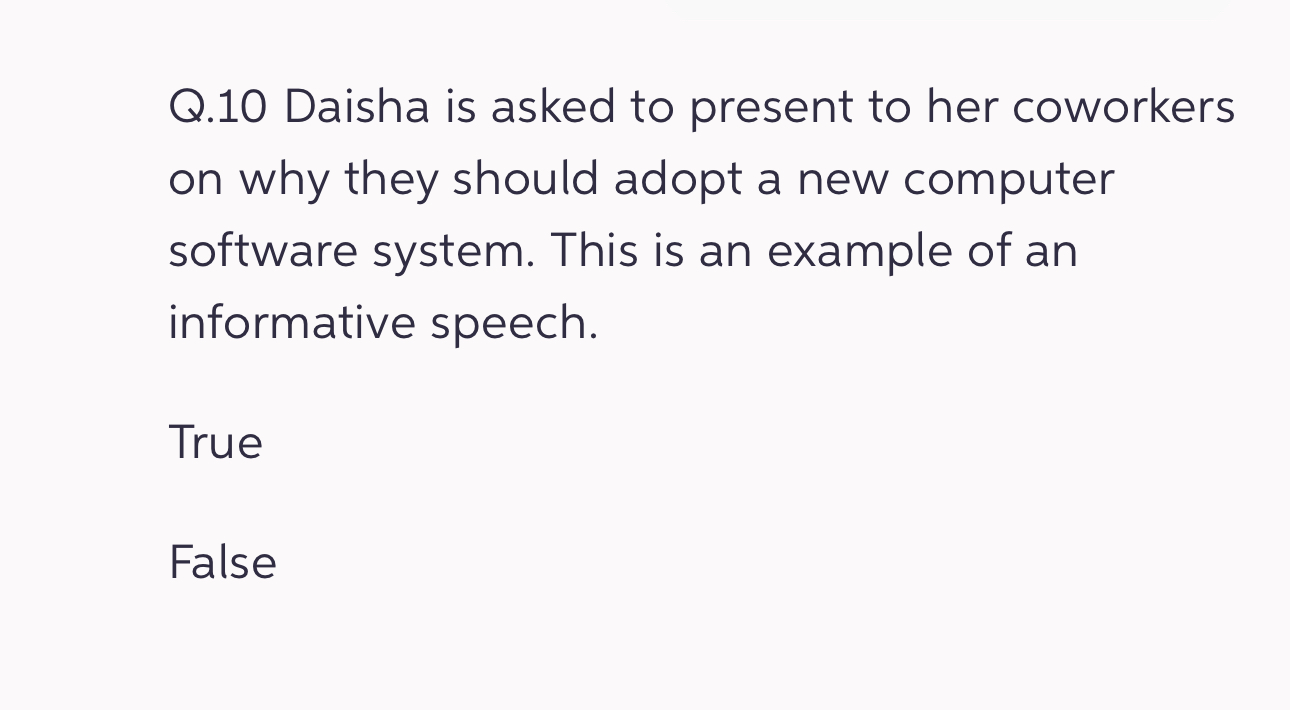 Solved Q. 10 ﻿Daisha is asked to present to her coworkerson | Chegg.com
