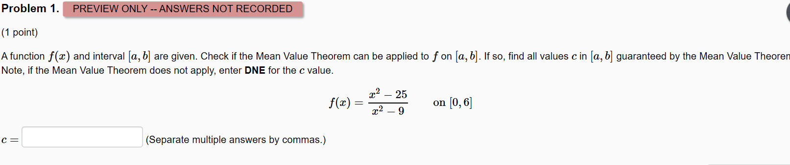 Solved Problem 1. PREVIEW ONLY -- ANSWERS NOT RECORDED (1 | Chegg.com